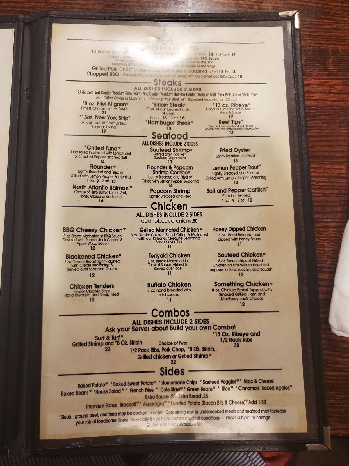 Menu at 13 Bones Restaurant, Mount Airy