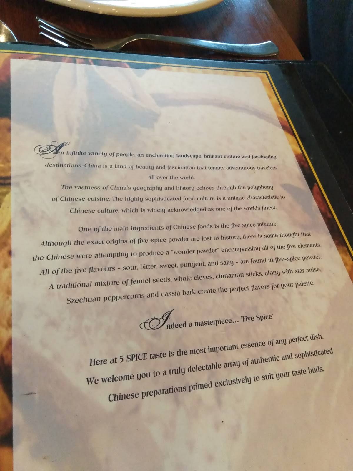 Menu at 5 Spice, Mumbai, Lodge