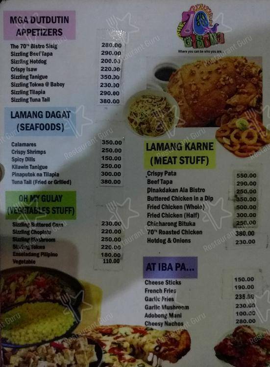 Menu at The 70s Bistro bar, Quezon City, 46 Anonas