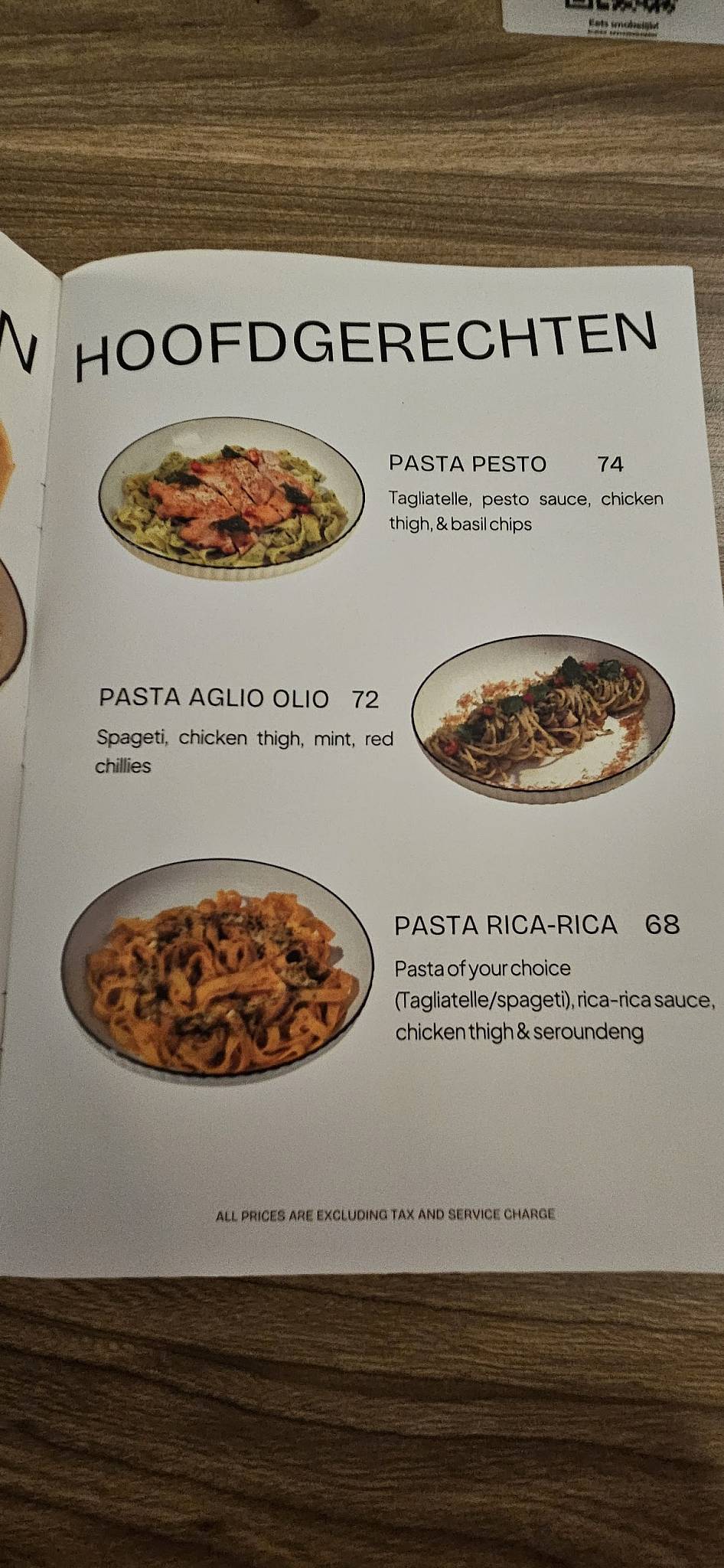 Menu at AMS&DAM restaurant, Central Jakarta
