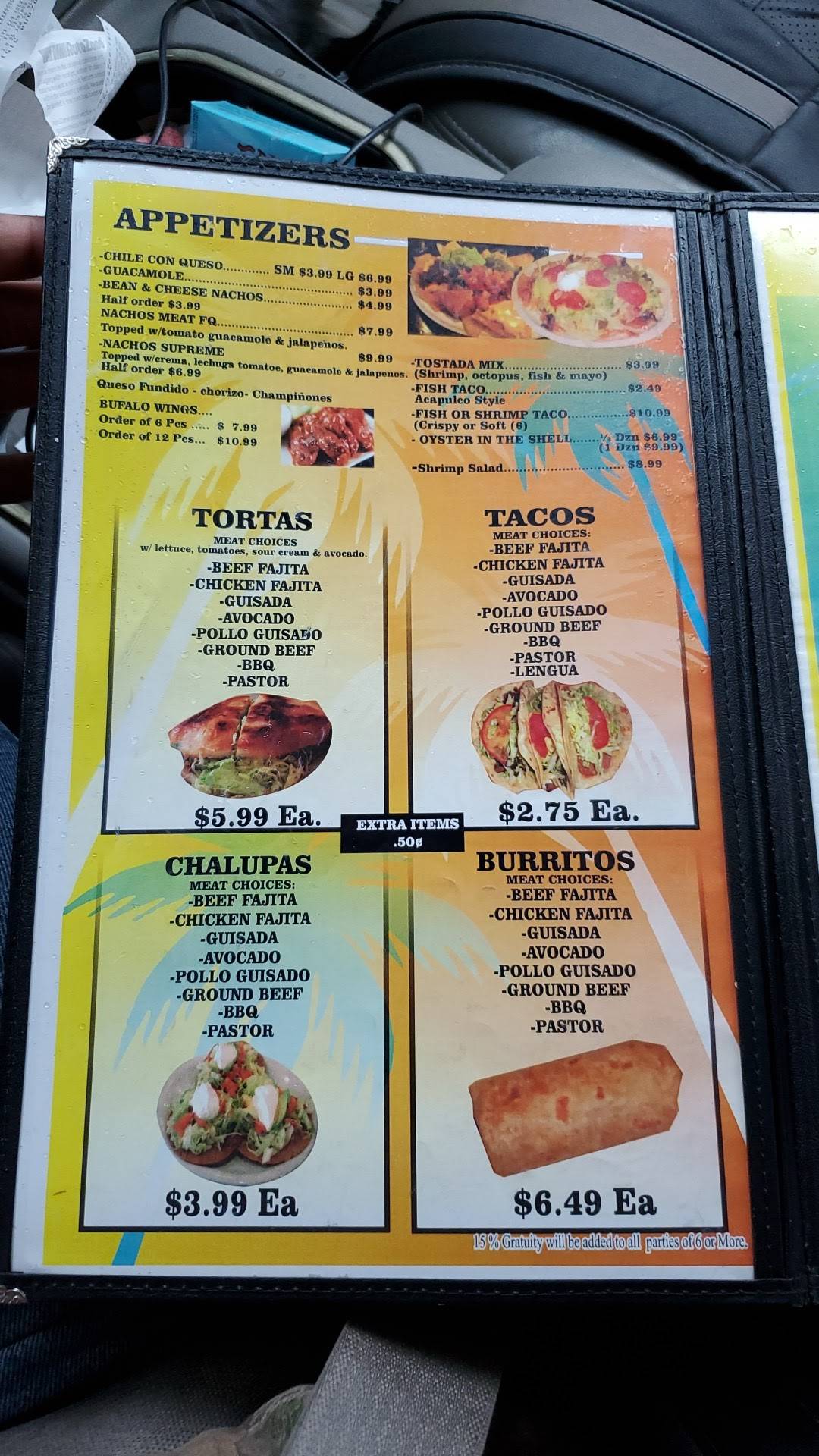 Menu at Acapulco Restaurant, Gonzales