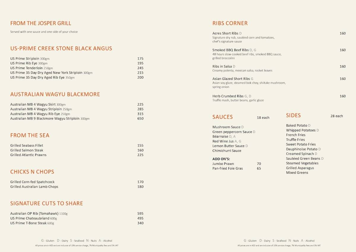 Menu at Acres Grill House restaurant, Abu Dhabi
