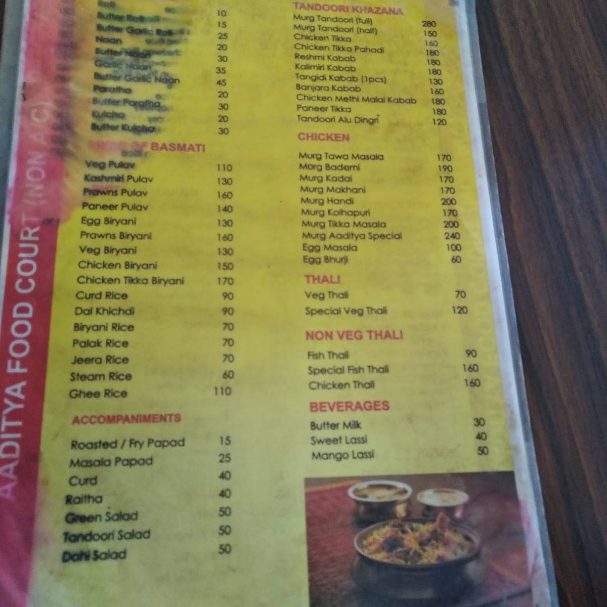 Menu at Aditya Food Court, Verna