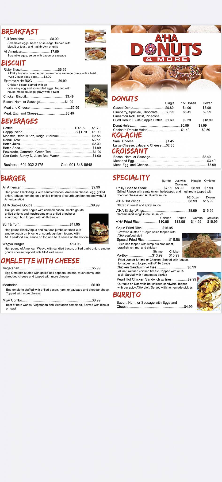 Menu at A’ha Donuts & More restaurant, Pearl