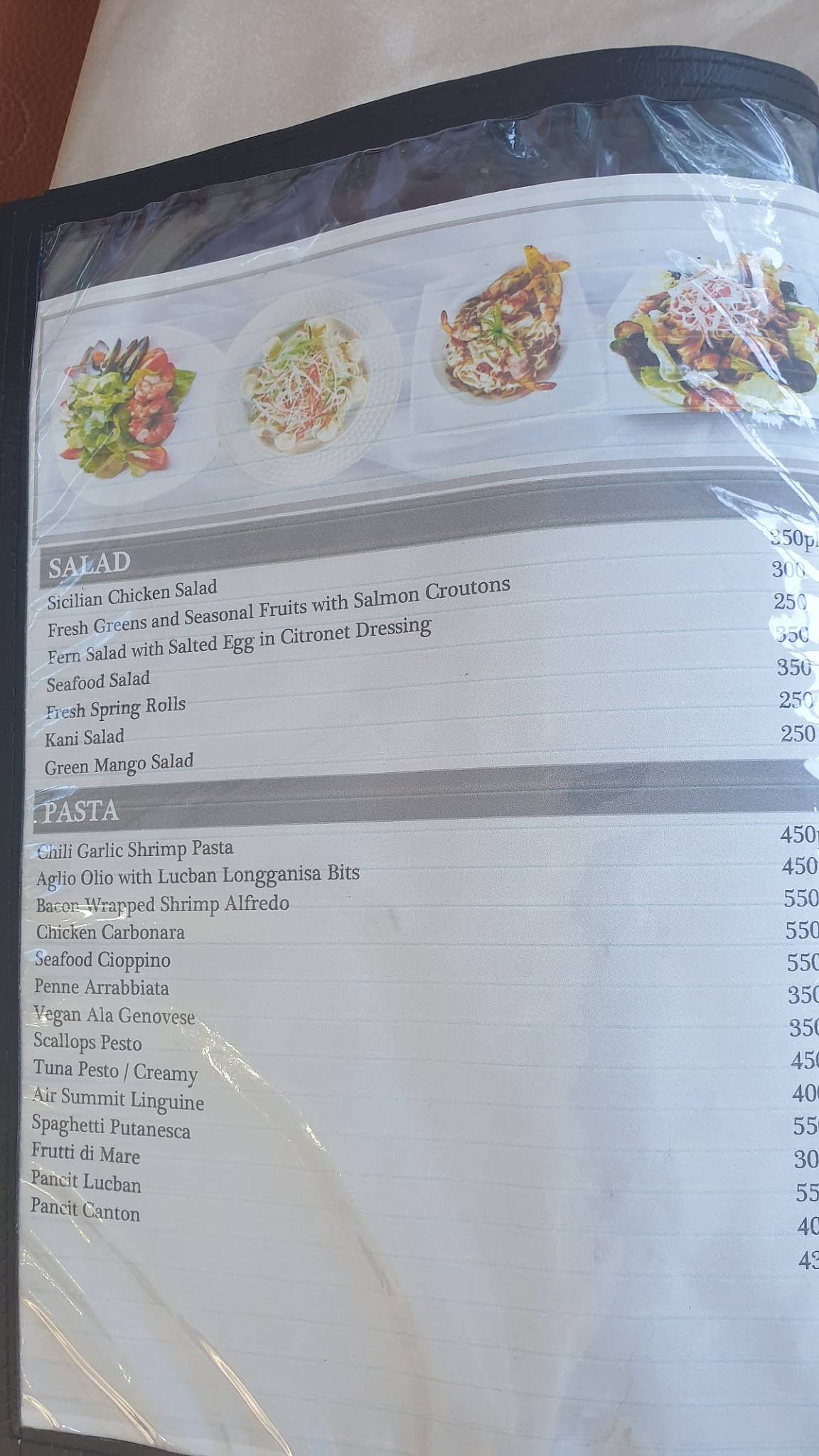 Menu at Air Summit Gourmet restaurant, Tayabas, 3H59+GWP