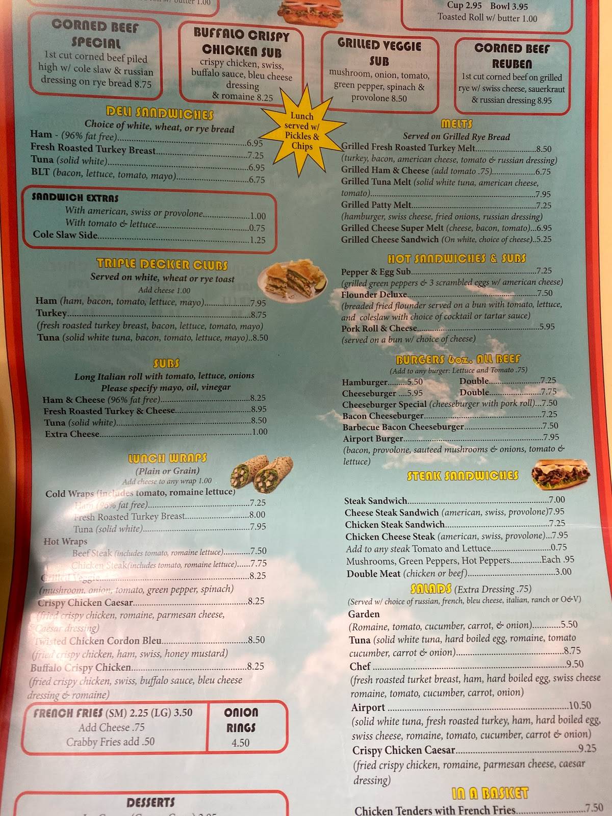 Menu at Airport Diner restaurant, Ocean City