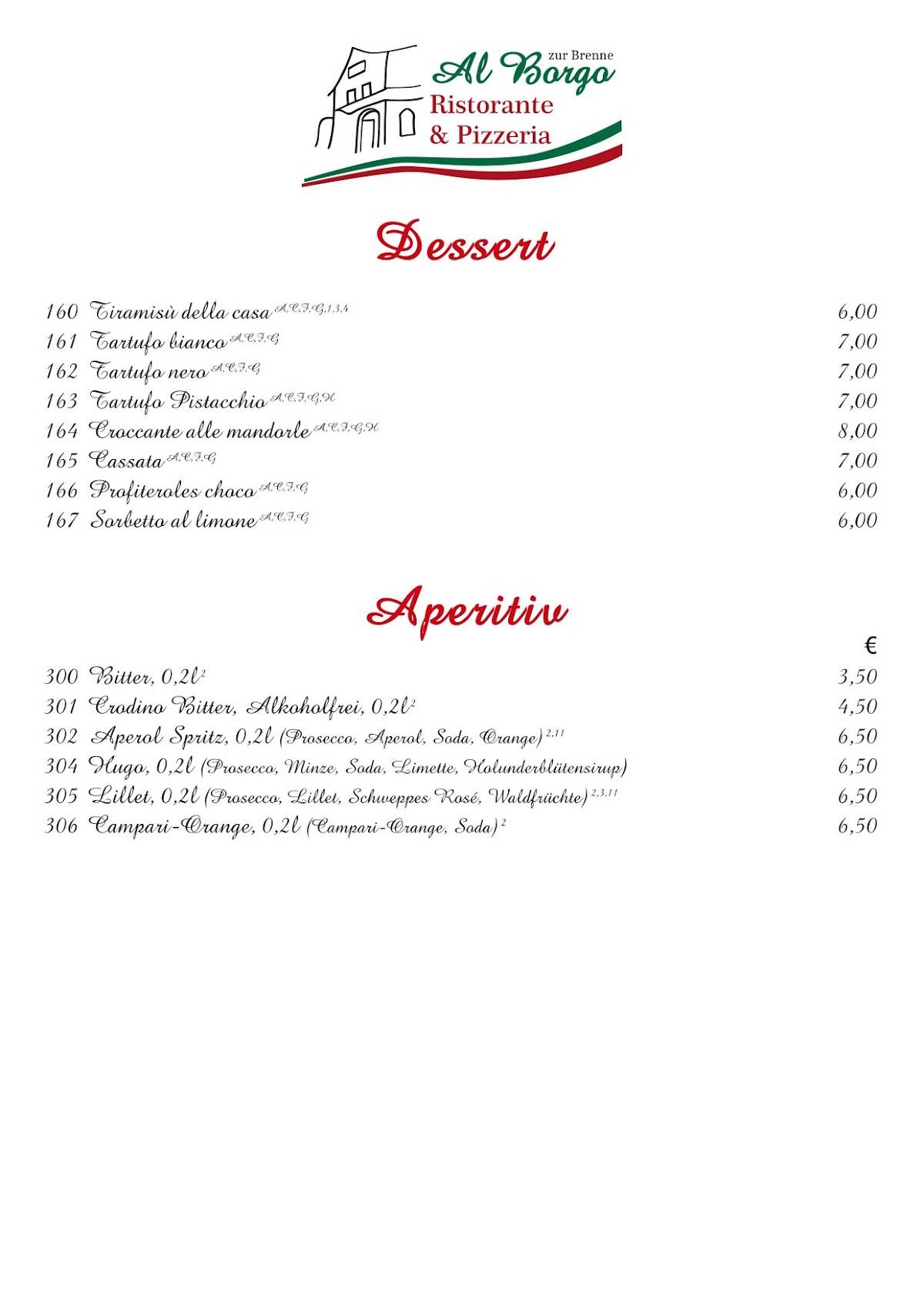 Speisekarte von Al Borgo restaurant, Kirchheim unter Teck