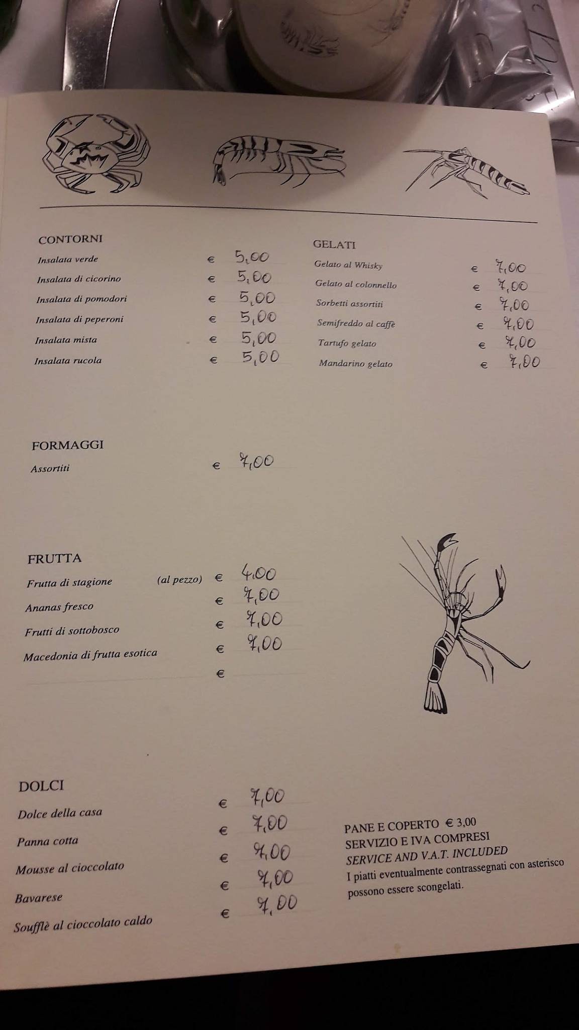 Menu da Al Porto ristorante, Milano