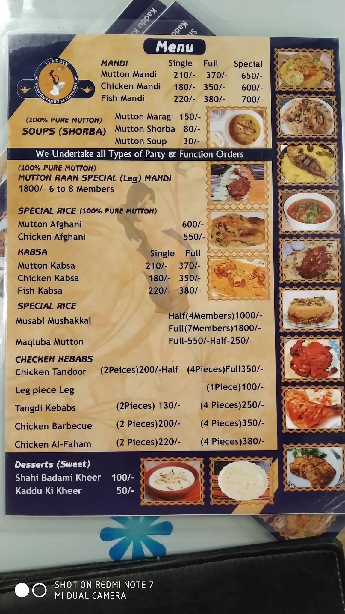 Menu at Aladdin Arabian Family Restaurant, Hyderabad