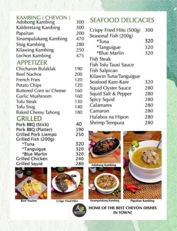 Menu at Alfonso Bar and Restaurant, Naga