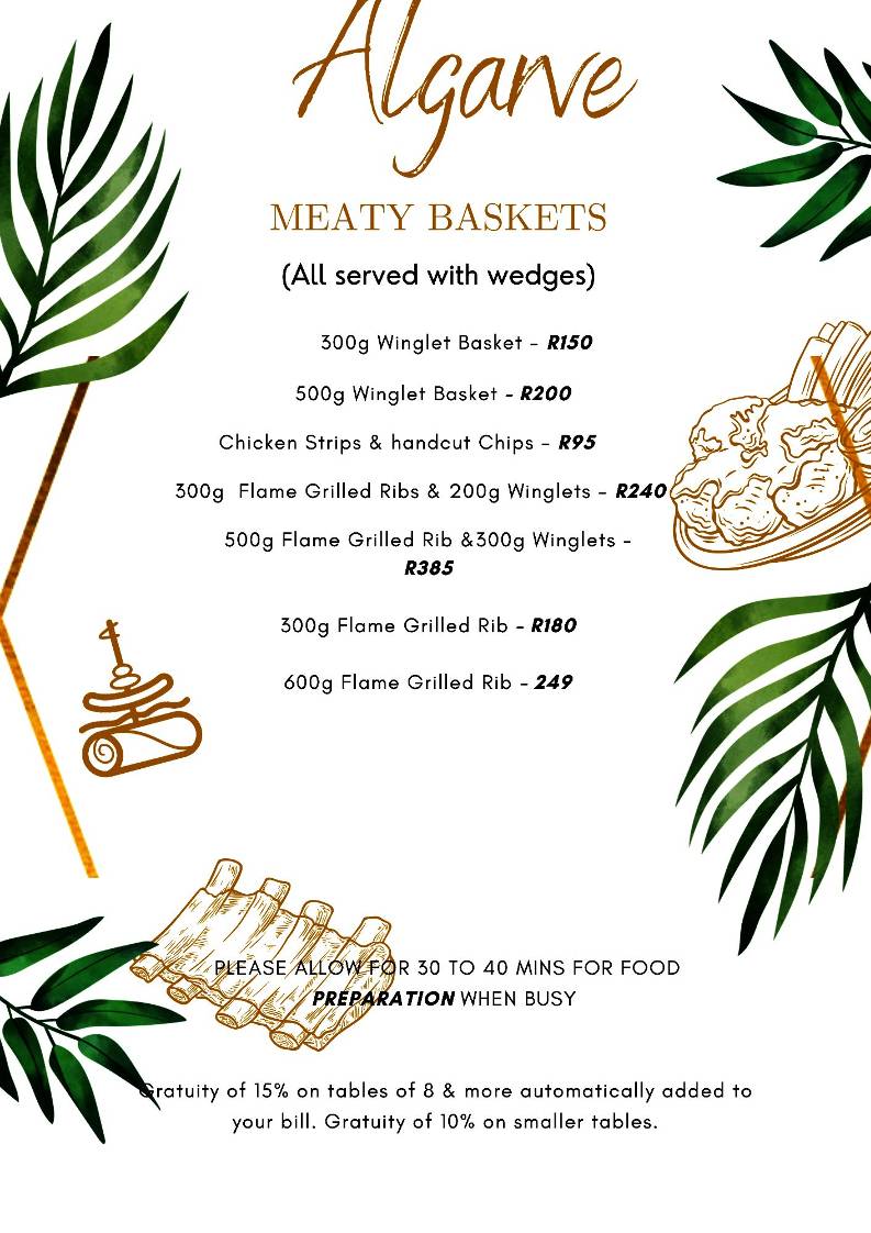 Menu at Algarve Restaurant & Bar, Cape Town