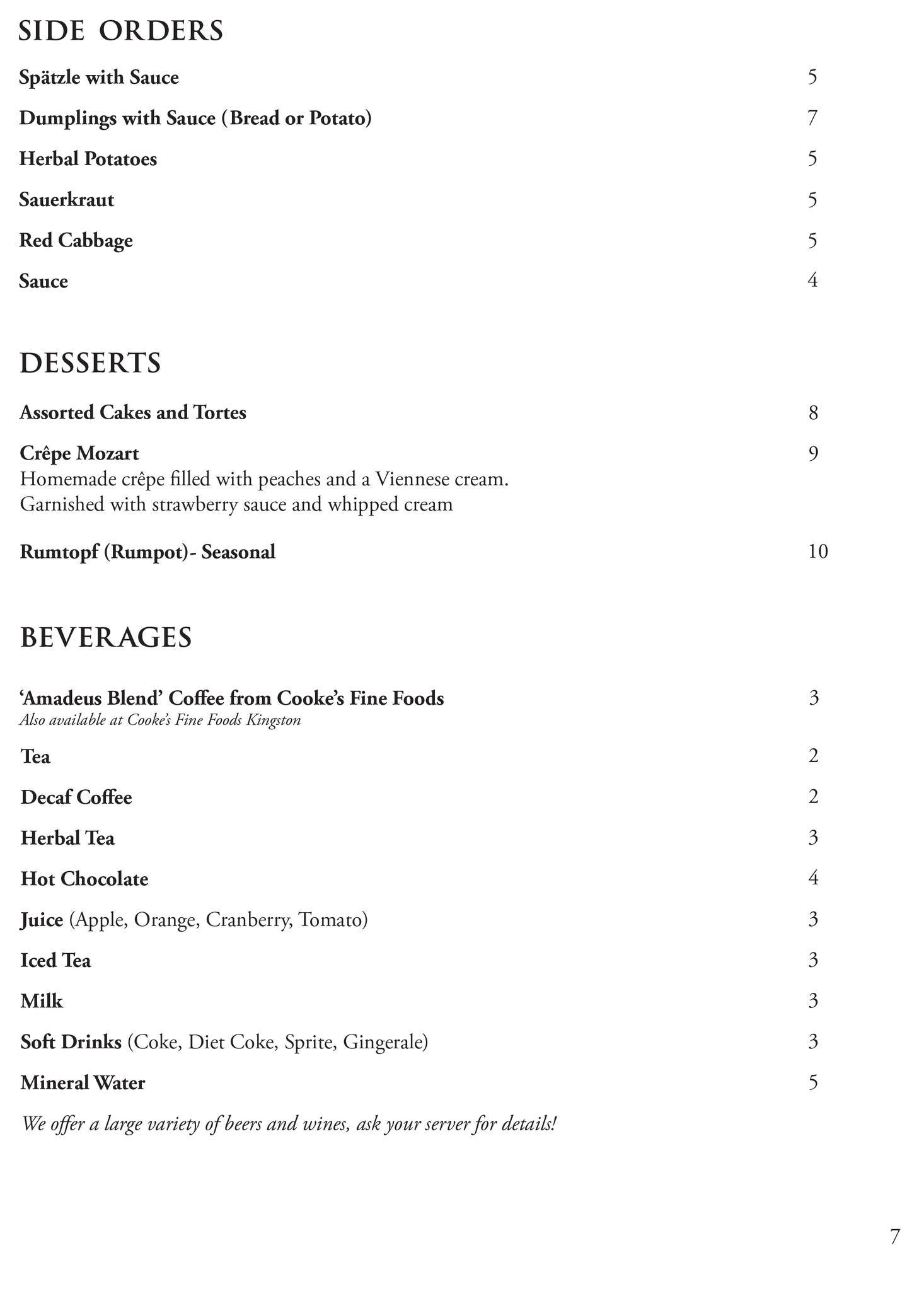 Menu at Amadeus Cafe, Kingston