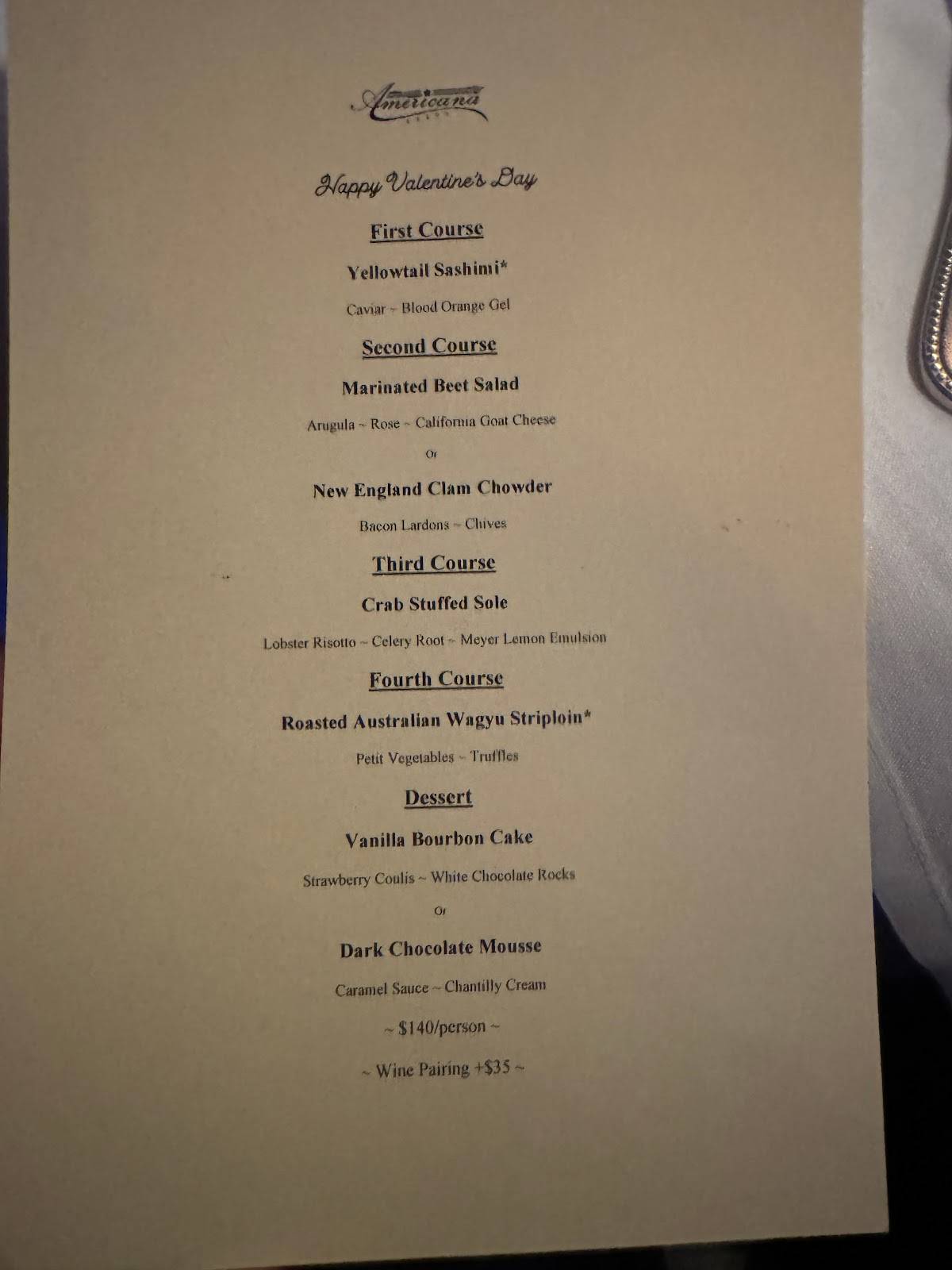 Menu at Americana Restaurant, Las Vegas