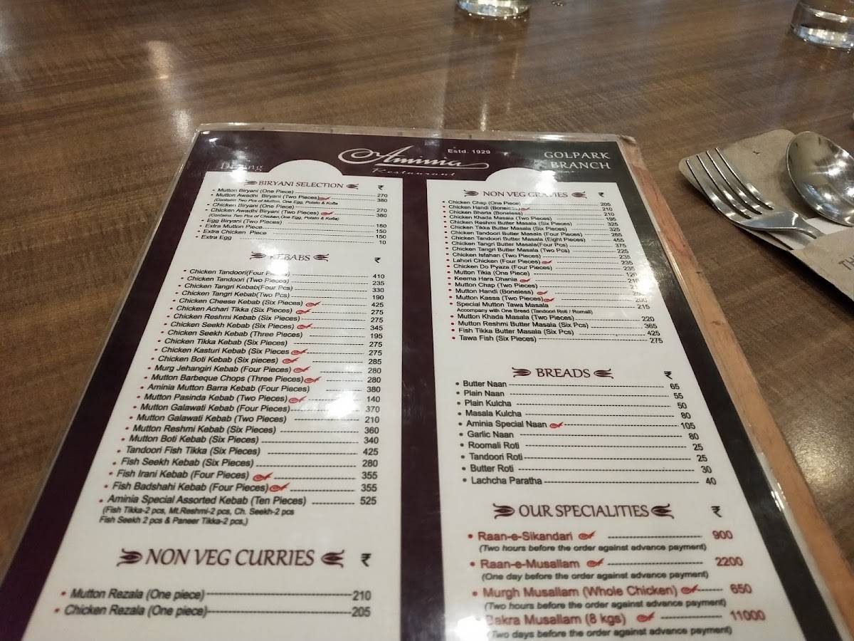 Menu at Aminia Restaurant - Golpark, Kolkata, 57