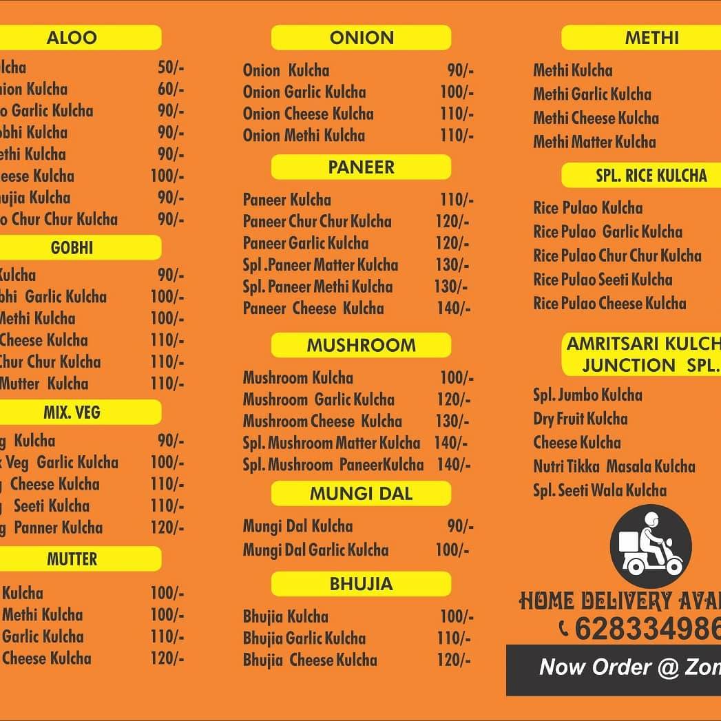 Menu at Amritsari Kulcha Junction, Sahibzada Ajit Singh Nagar, Shop no. 101