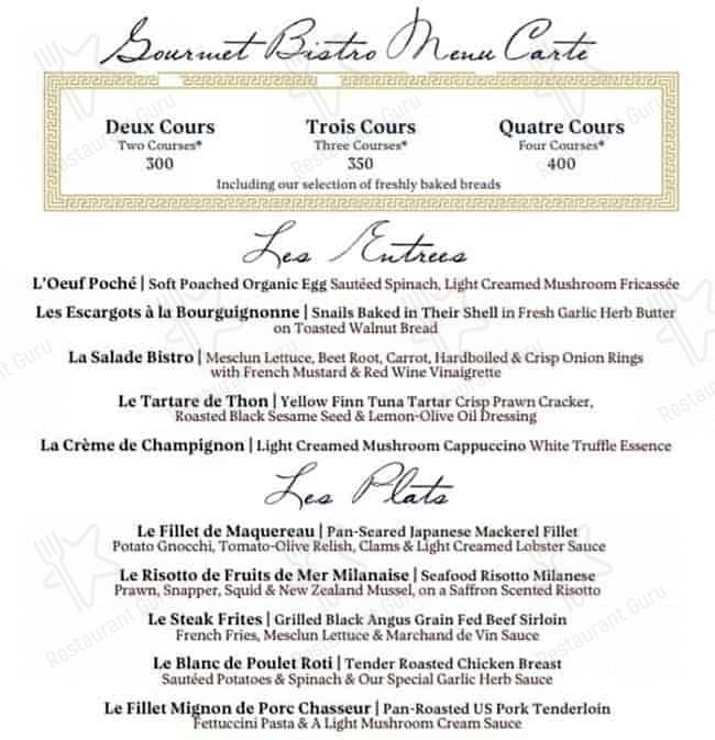 Menu at AMUZ Gourmet Restaurant, Jakarta