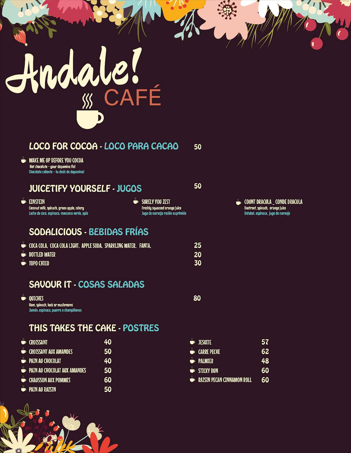 Menu at Andale Café, San Antonio Tlayacapan