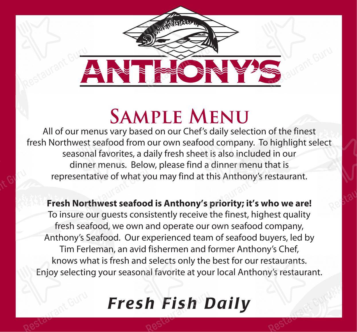 Menu at Anthony's at Columbia Point restaurant, Richland