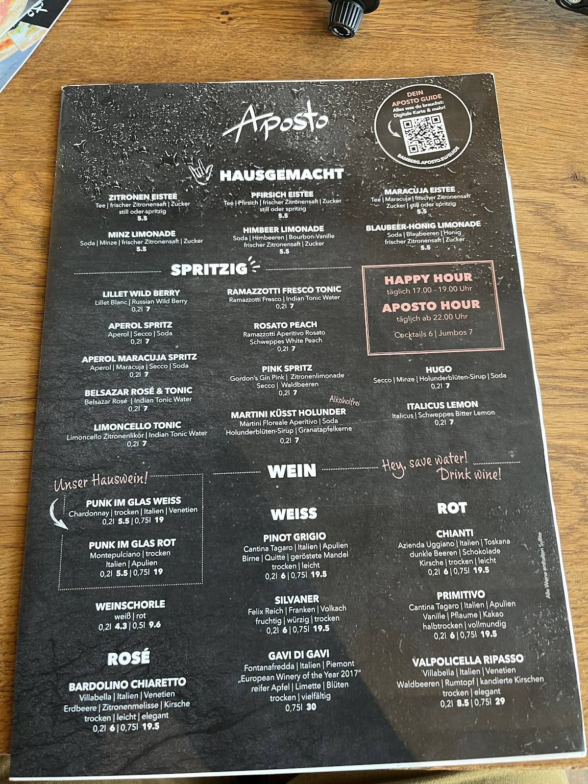 Speisekarte von Aposto restaurant, Bamberg