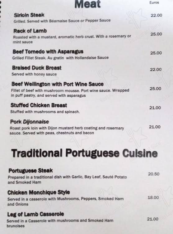 Menu at Restaurante Aquário, Praia da Luz