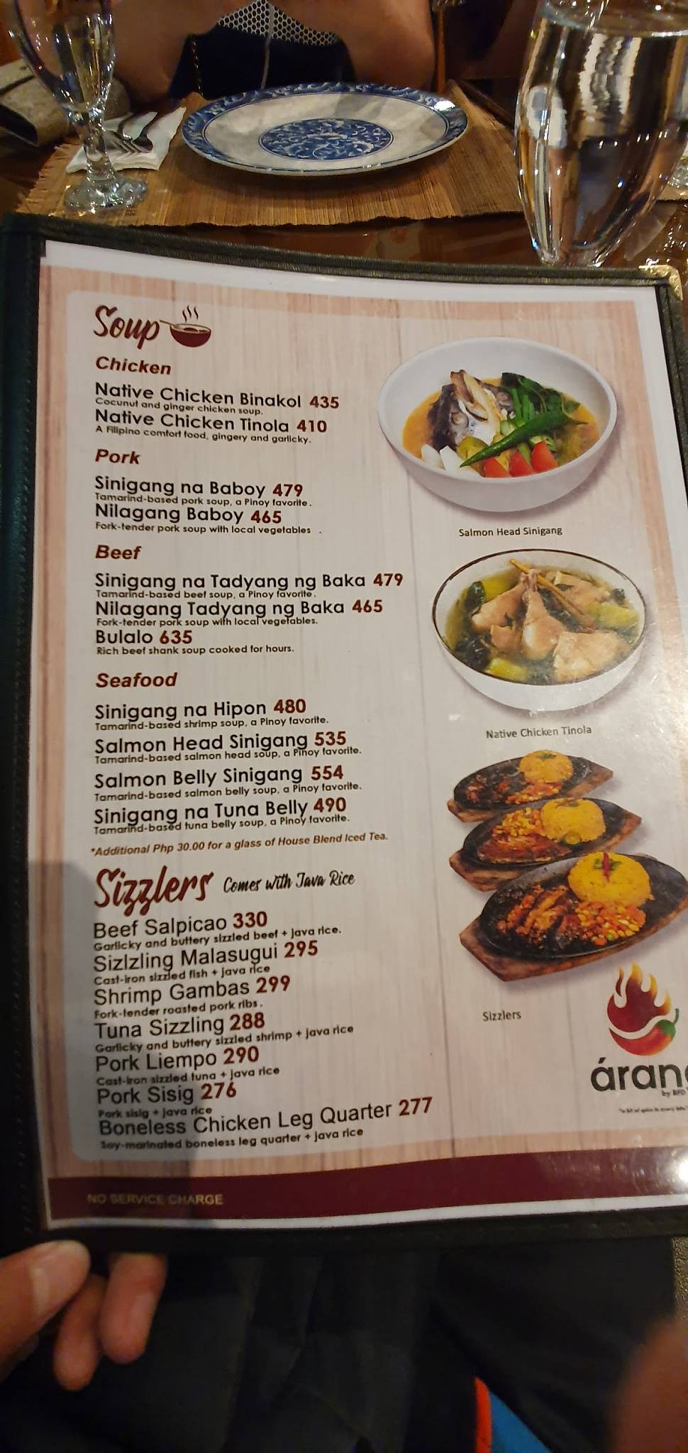 Carta de Arang Resto Bar, Legazpia