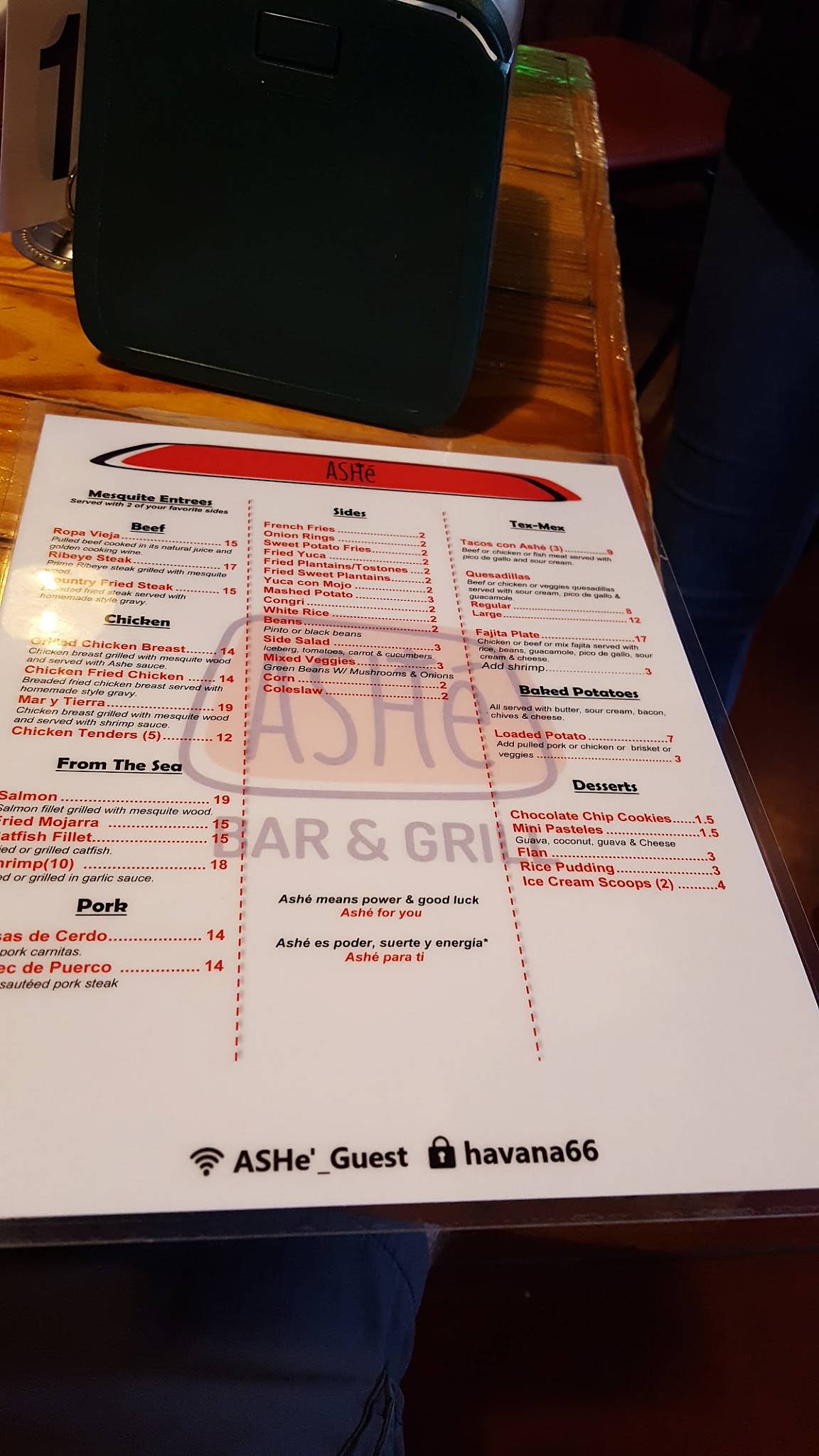 Menu at Ashe Bar and Grill, Houston