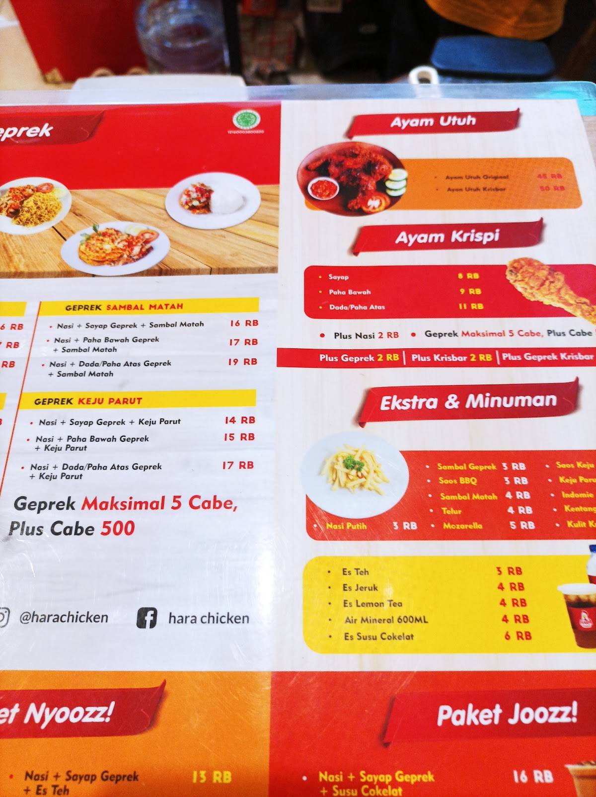Carta del restaurante Ayam Geprek Hara Chicken UMS, Gonilan