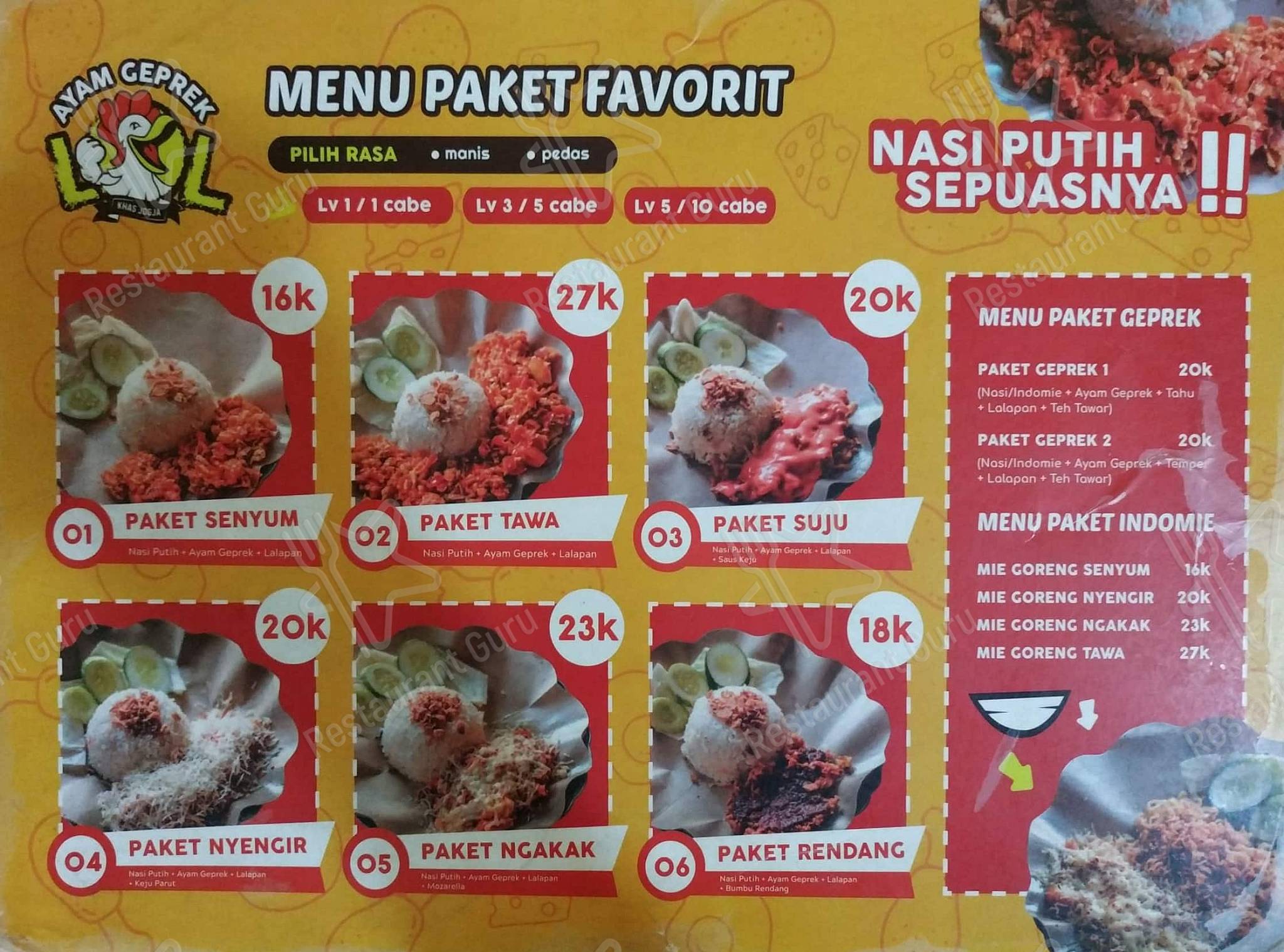Menu at AYAM GEPREK LOL restaurant, Tangerang, Jl. Danau Klp. Dua Raya No.5