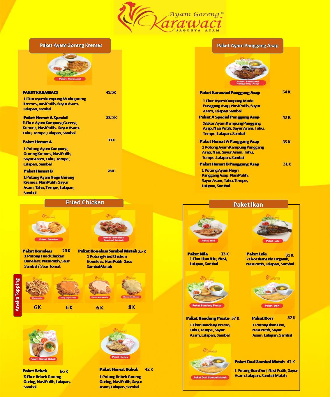 Carta de Ayam Goreng Karawaci, Pasir Mulya Bogor Barat, Bogor