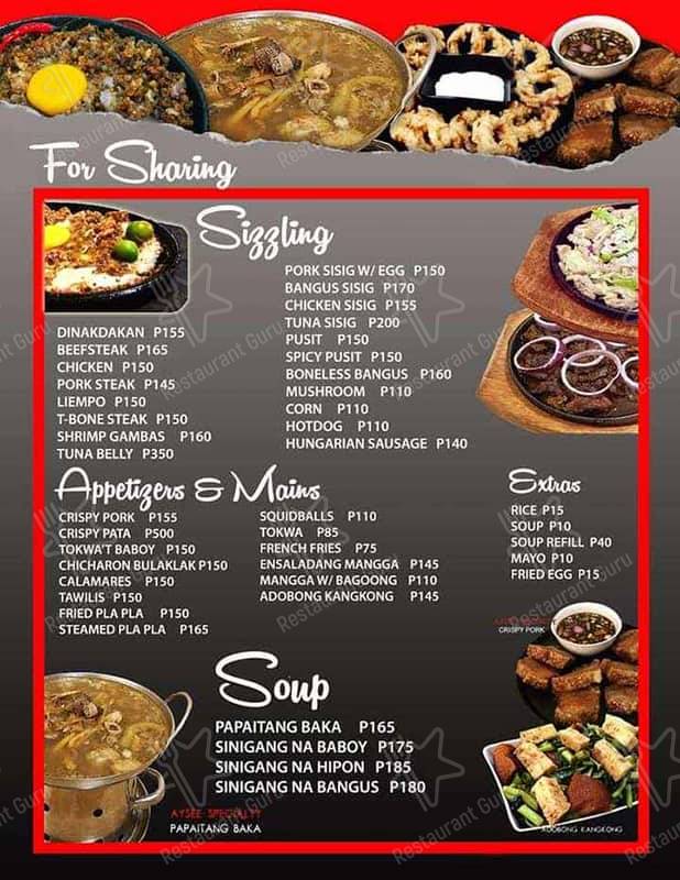 Menu at Aysee restaurant, Mandaluyong, 82-C Domingo M Guevarra Street