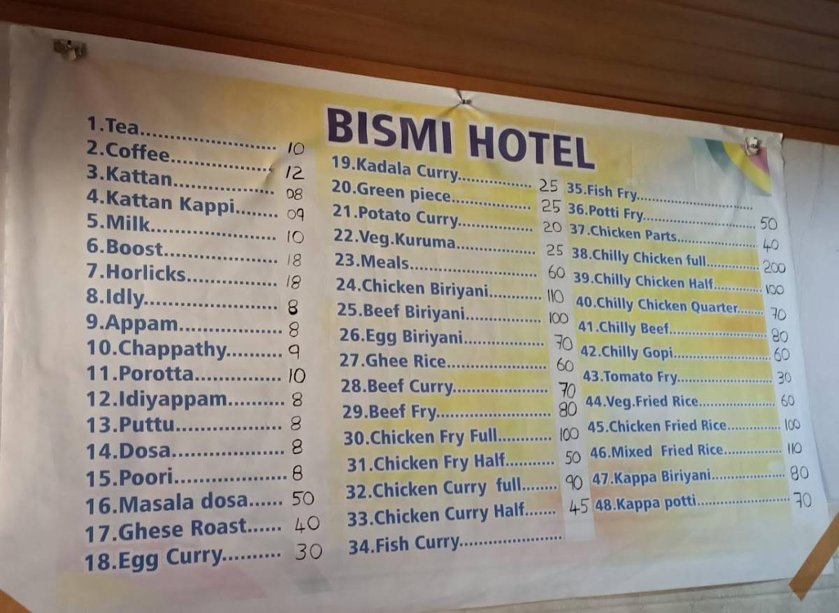 Menu at BISMI RESTAURANT, Ernakulam