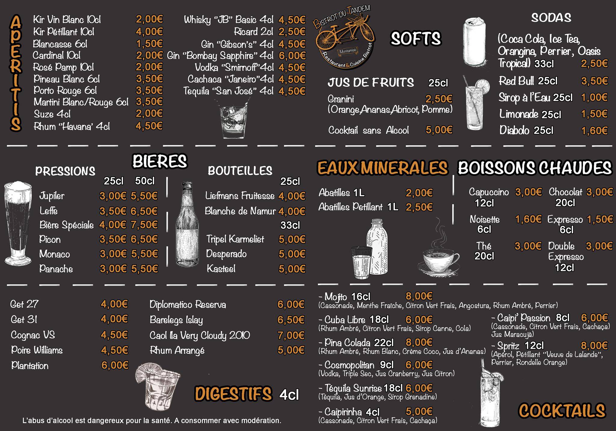 Menu au Restaurant BISTROT DU TANDEM, Montamisé