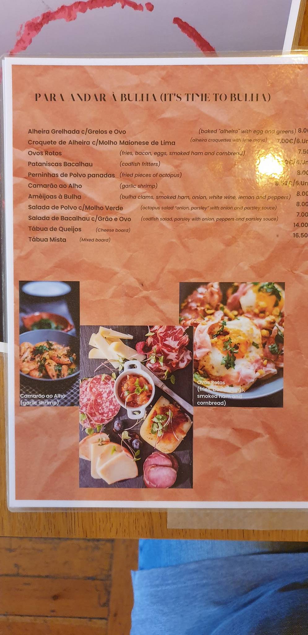 Carta del restaurante BULHA Santa Catarina, Oporto