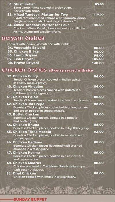 Speisekarte von BANJAARA INDIAN RESTAURANT, Roodepoort, Florida Junction