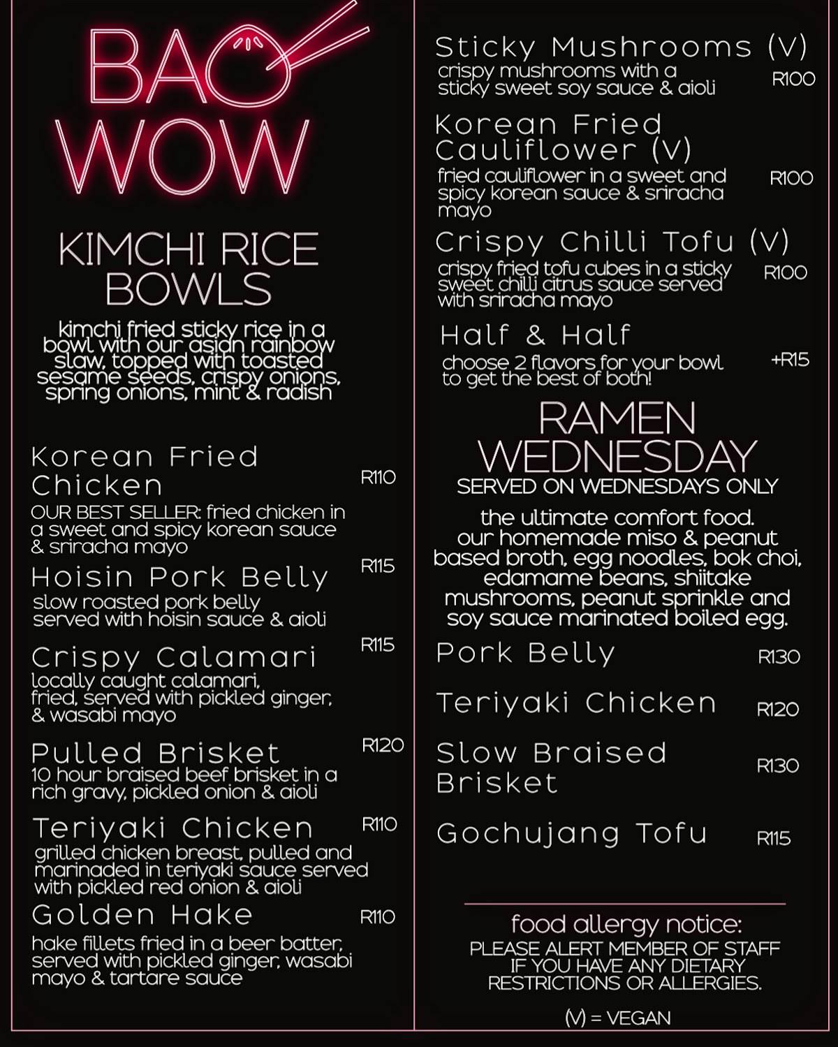 Menu at Bao Wow Knysna restaurant, Knysna
