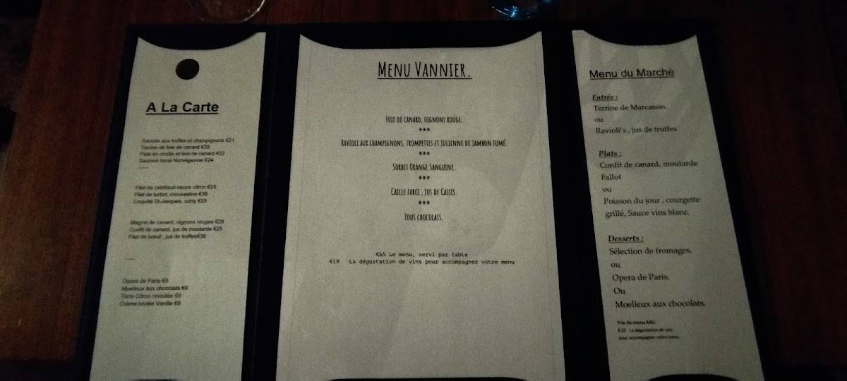 Menu au Restaurant Bart De Bondt, Fayl-Billot