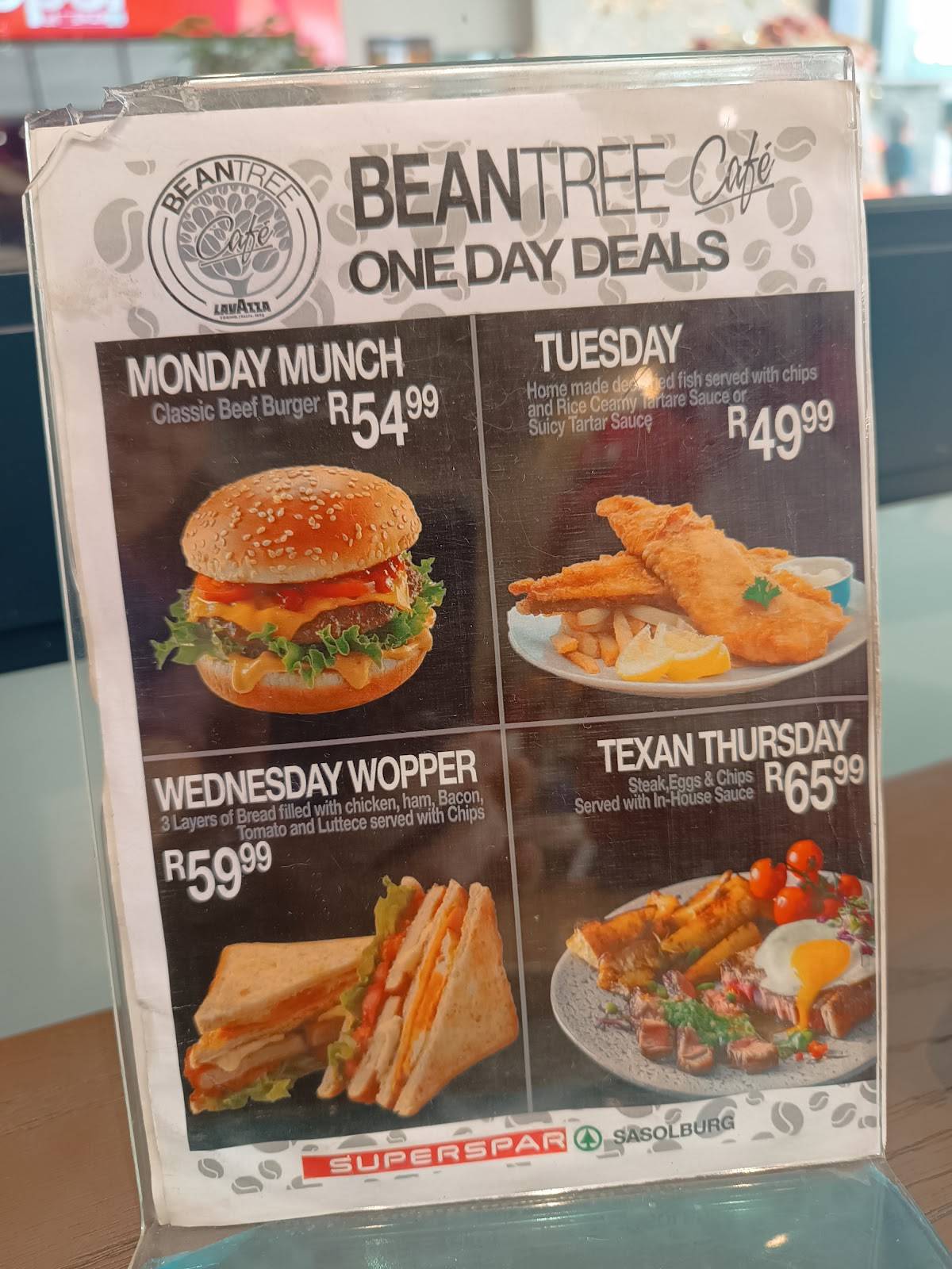 Menu at BeanTree Cafe, Sasolburg