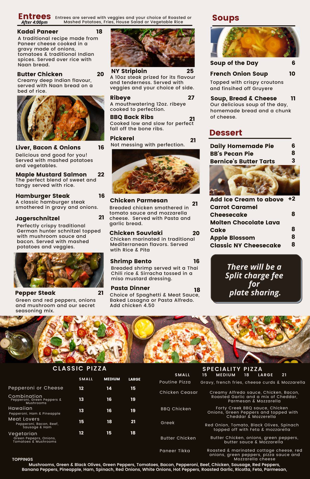 Menu at Bears Den Lounge & Motel restaurant, Deep River