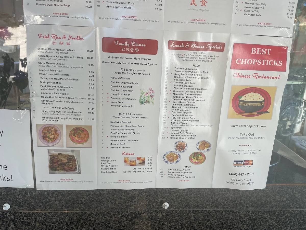 Menu at Best Chopsticks restaurant, Bellingham