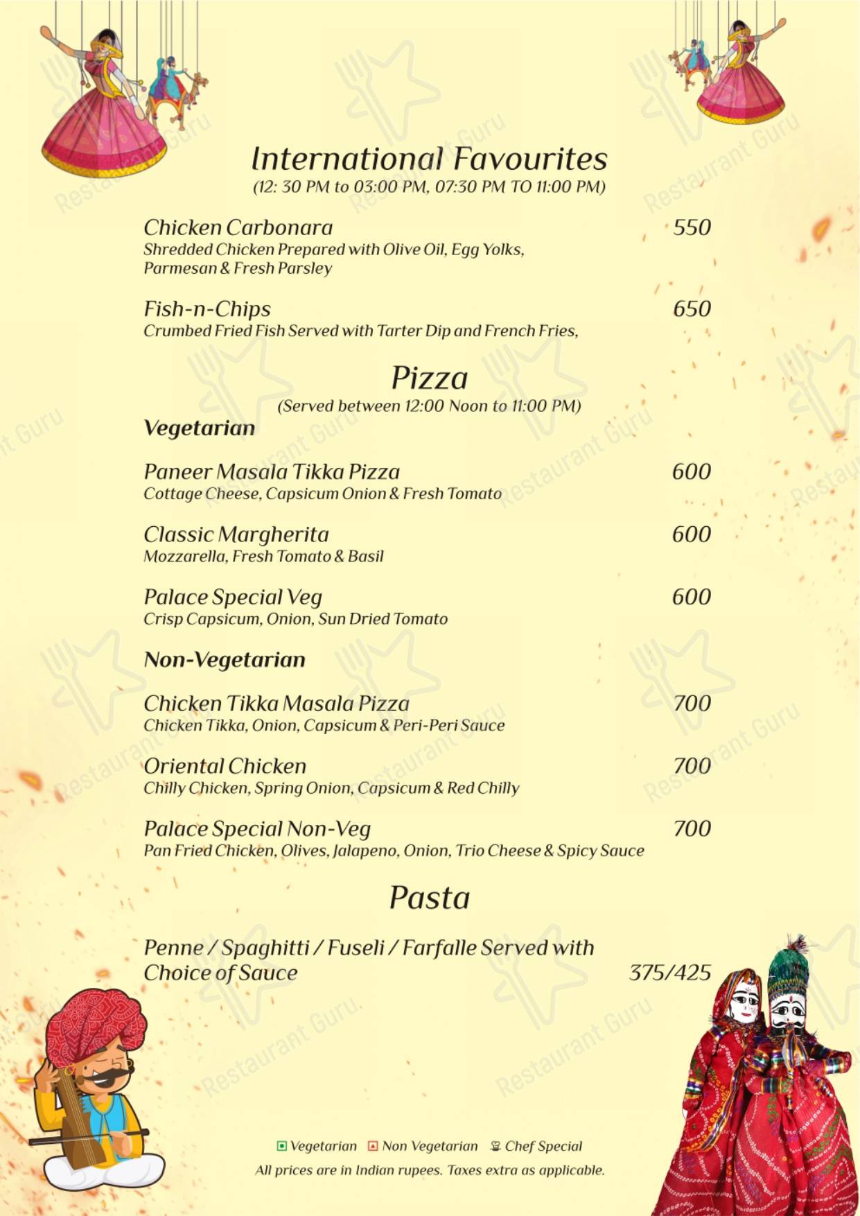 Menu at Bhanwar Singh Palace Jaipur, Bagru
