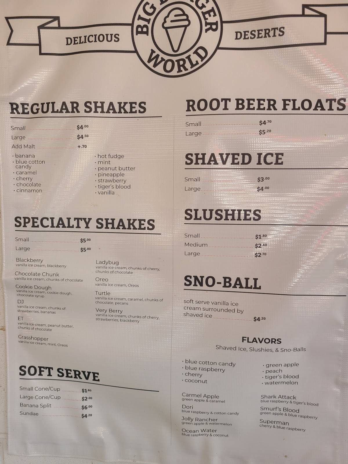 Menu at Big Burger World restaurant, Cañon City