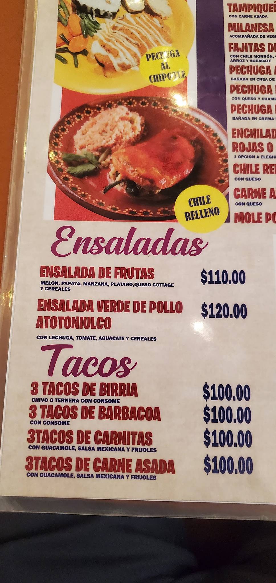 Carta de Restaurante Atotonilco, Tijuana, Blvd. Josefa Ortiz de ...
