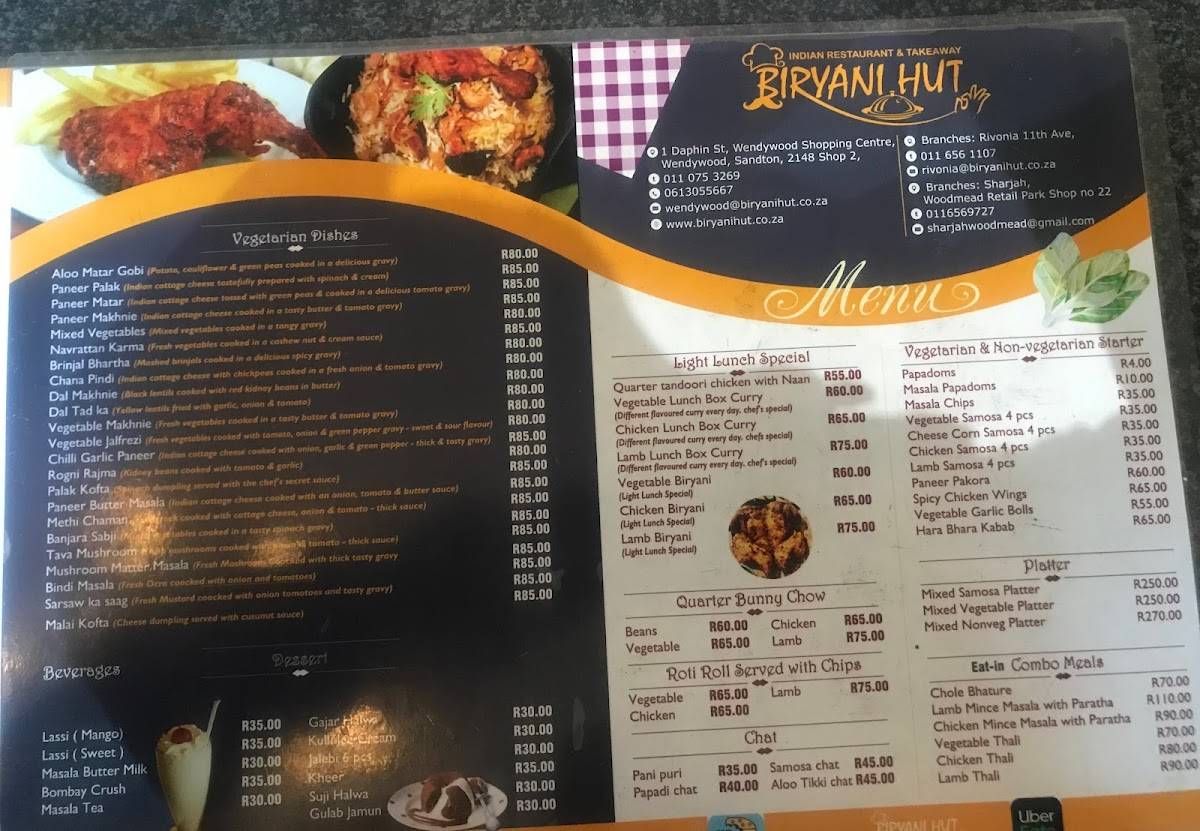 Menu at Biryani Hut - Wendywood restaurant, Sandton
