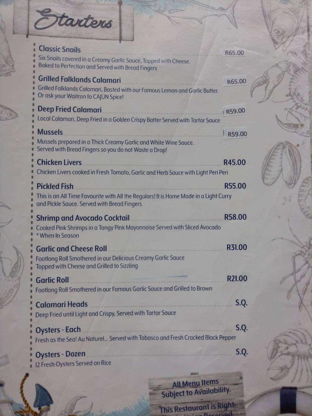 Menu at Blue Marlin Seafood Restaurant, Boksburg, 74 Middle Rd