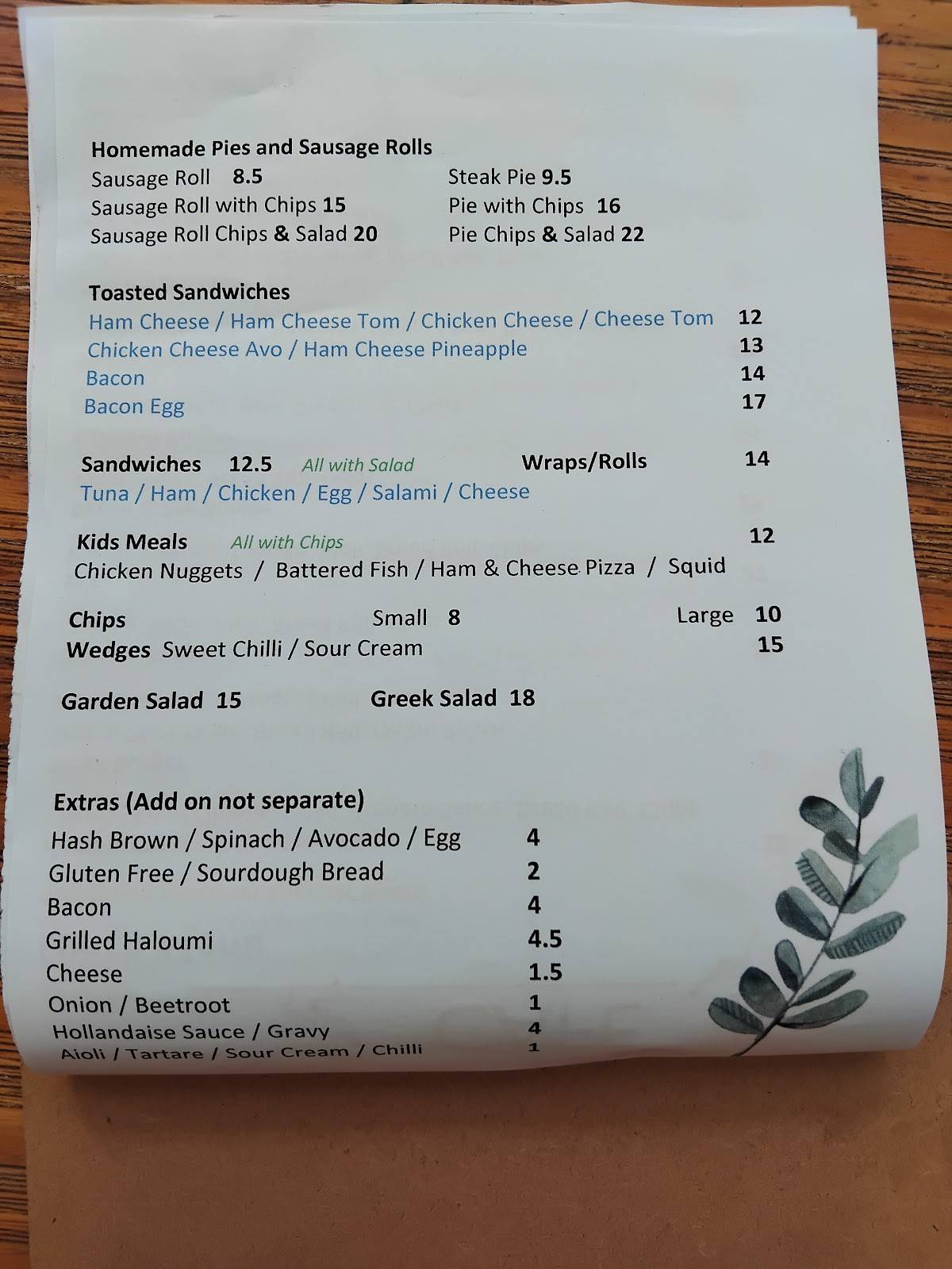 Menu at Blue Wren Cafe Dwellingup, Dwellingup