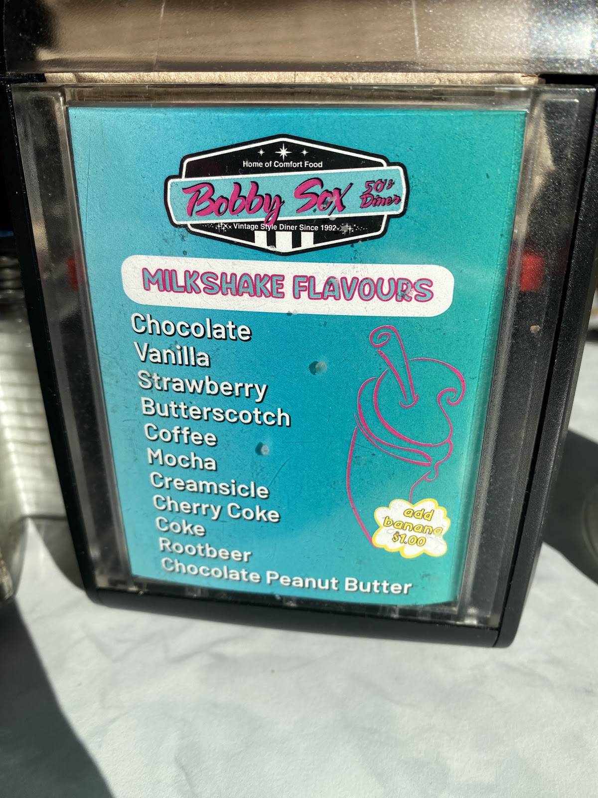 Menu at Bobby Sox 50's Diner restaurant, Maple Ridge