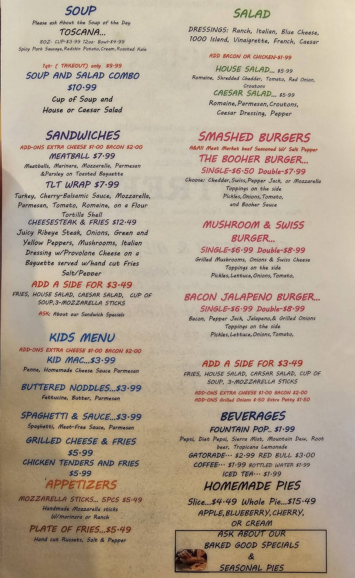 Menu at Booher’s Fresh Market & Diner restaurant, Jackson