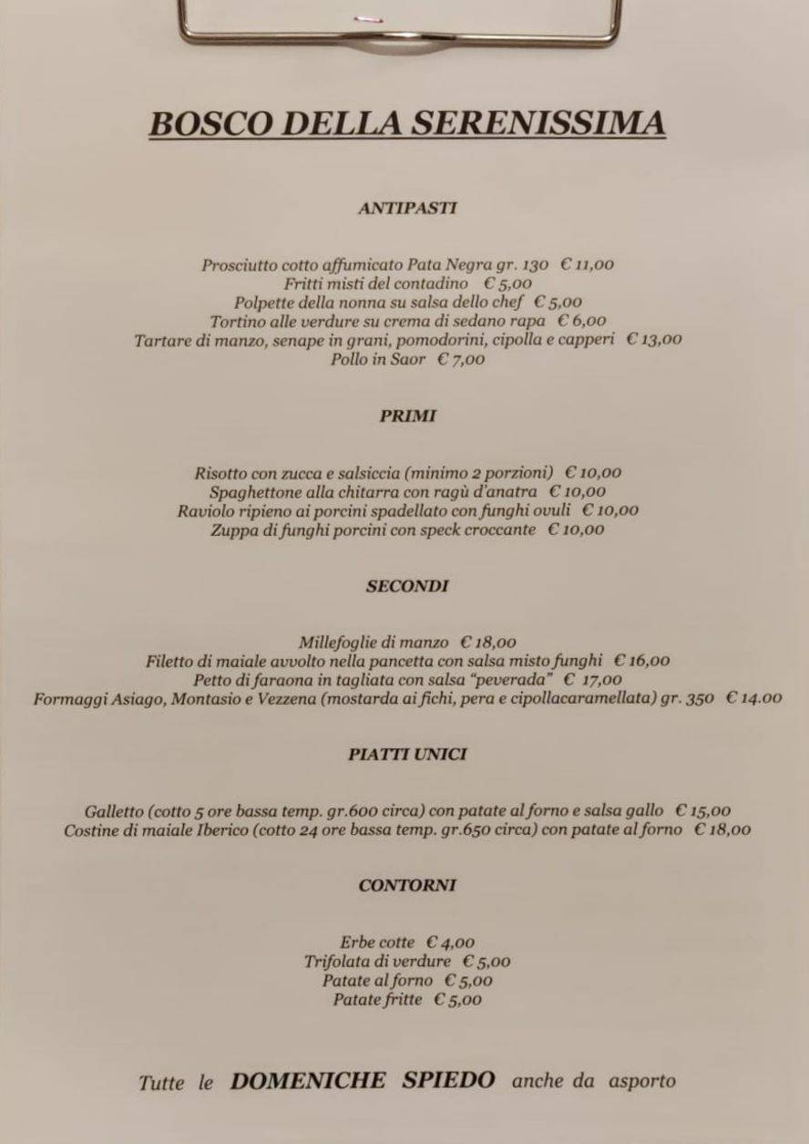 Menu da Locanda al Cacciatore ristorante, Nervesa della Battaglia