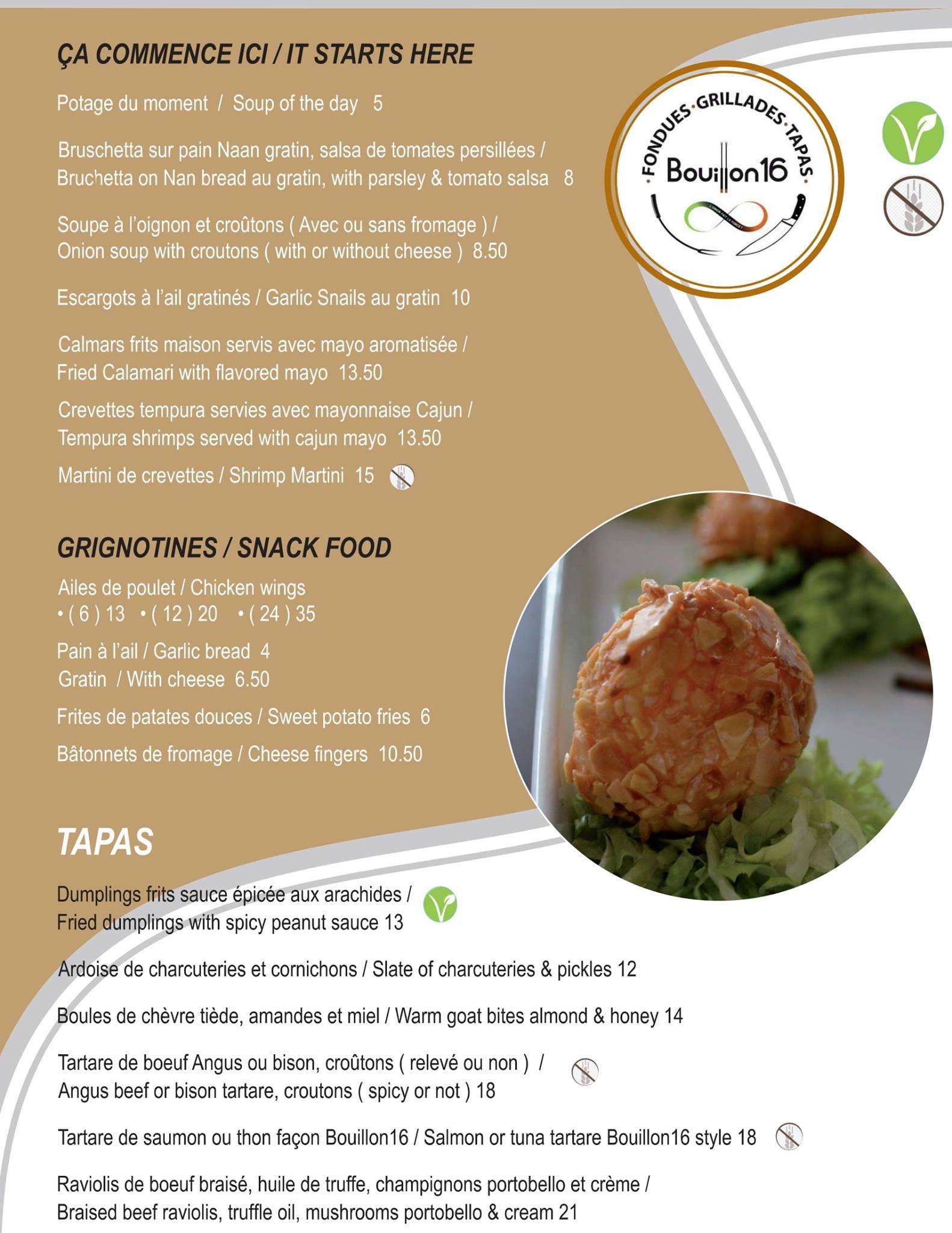 Menu au Bouillon restaurant, Lachute