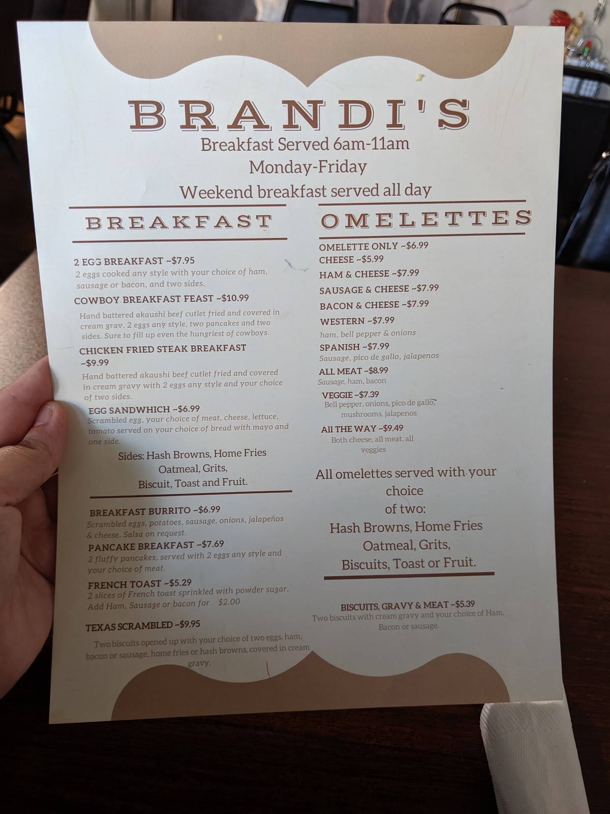 Menu at Brandi's Country Kitchen restaurant, Decatur, 112 W Walnut St